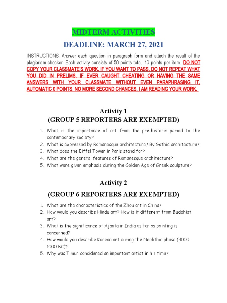 Midterm Activities Instructions and Topics | PDF | Philippines | Aesthetics