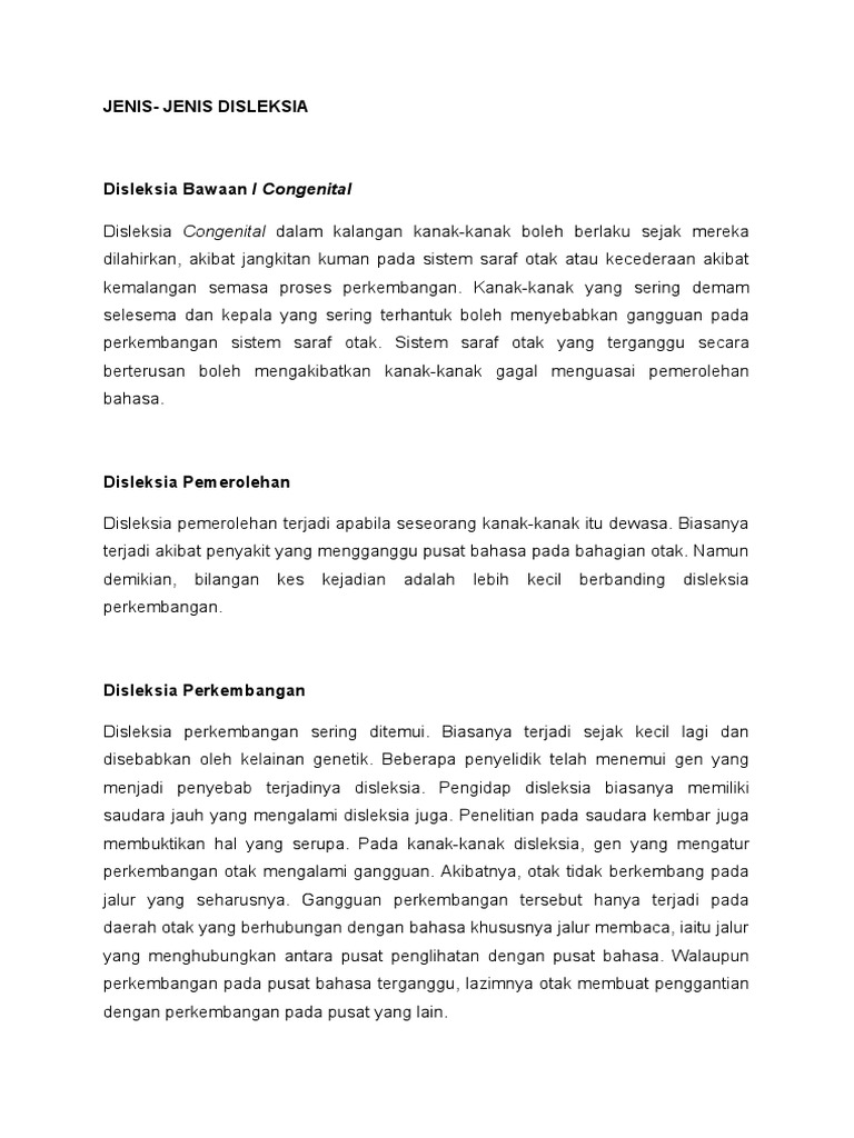 Jenis-Jenis Disleksia dan Penjelasannya | PDF | Pengembangan Diri