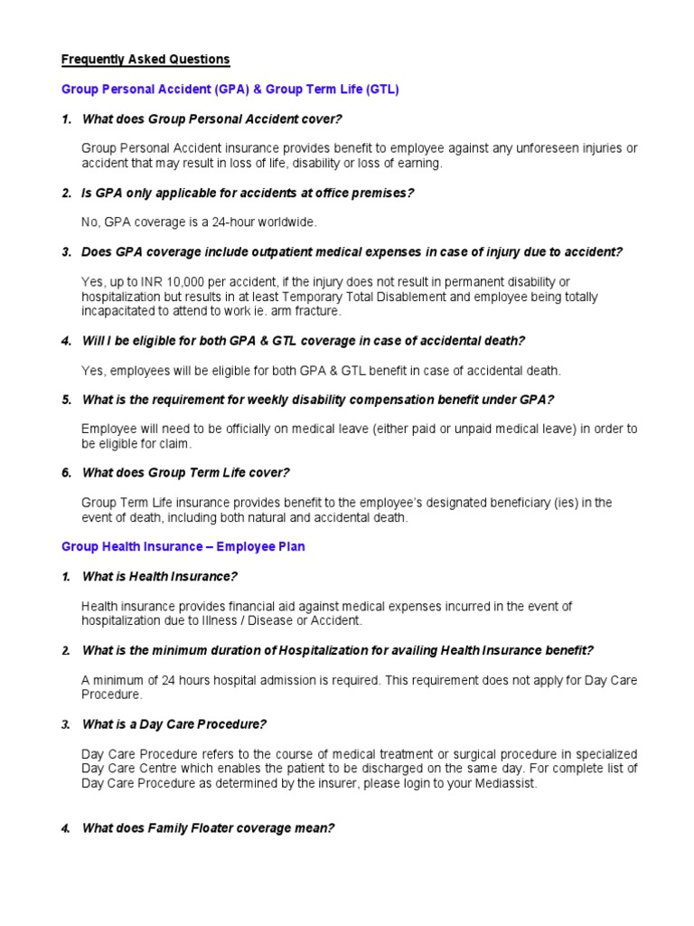 Group Personal Accident (GPA) & Group Term Life (GTL) | PDF | Insurance ...