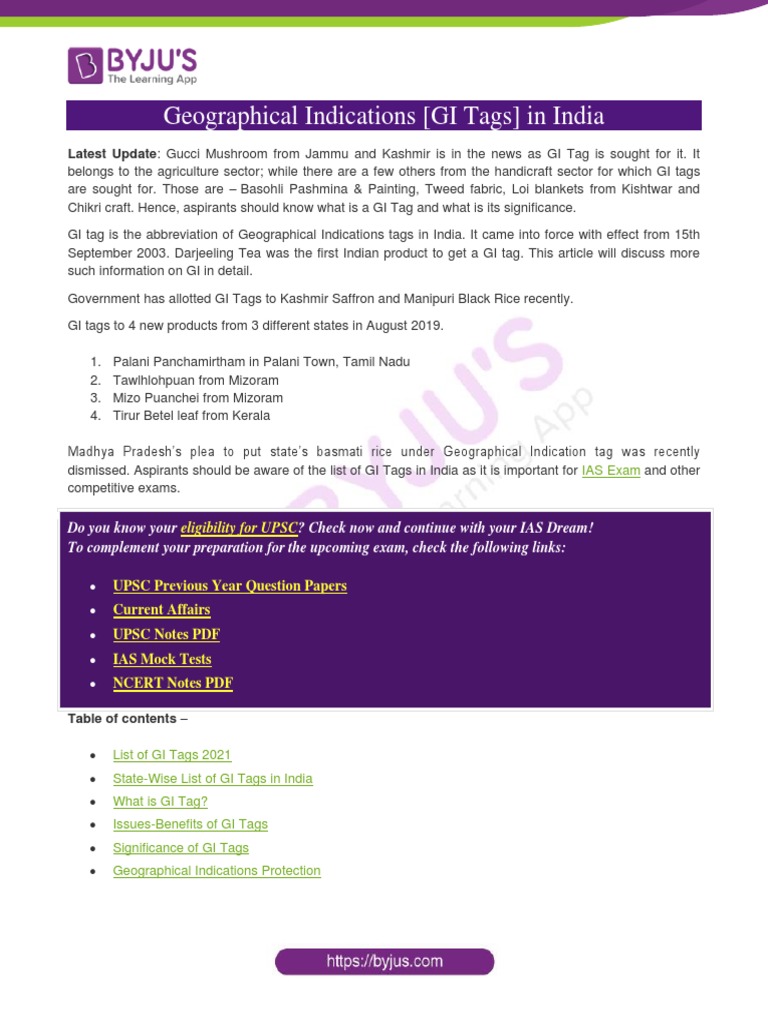 Overview of Geographical Indications in India and Recent Updates on GI ...