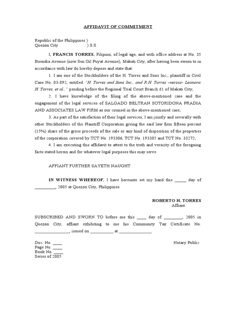 Affidavit - Commitment Francis | PDF