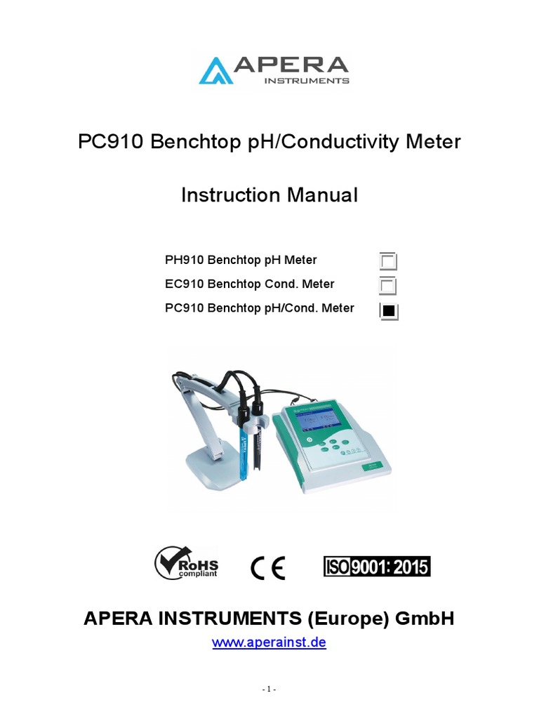 PC910 Benchtop pH/Conductivity Meter Instruction Manual: Apera Instruments (Europe) GMBH | PDF ...