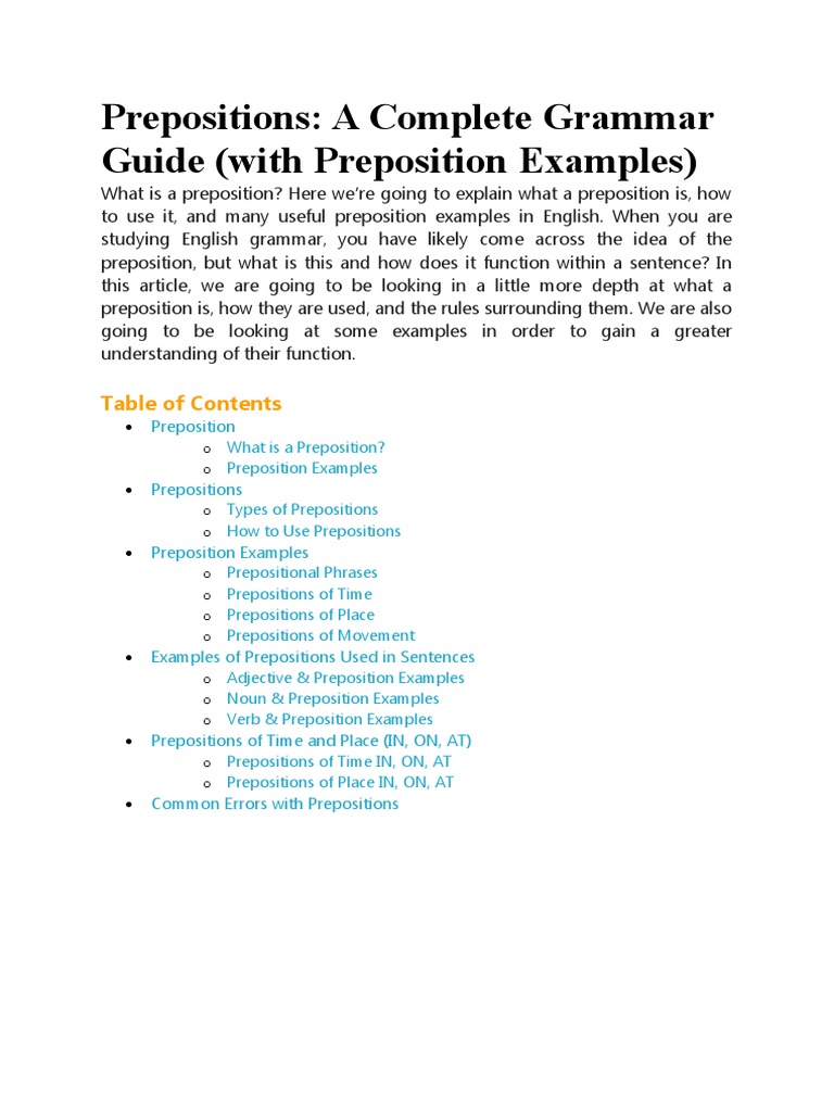 Prepositions: A Complete Grammar Guide (With Preposition Examples ...