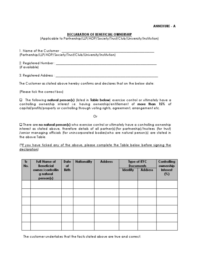 Annexure - A Declaration of Beneficial Ownership | PDF | Partnership | Law
