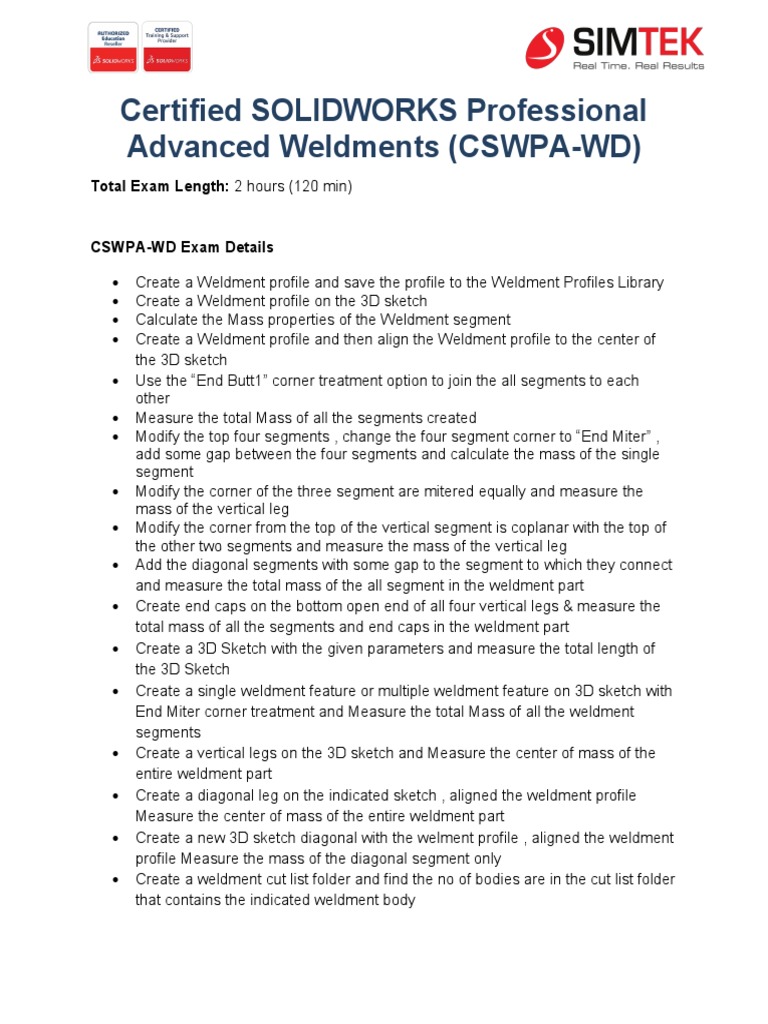 Certified SOLIDWORKS Professional Advanced Weldments (CSWPA-WD) | PDF ...