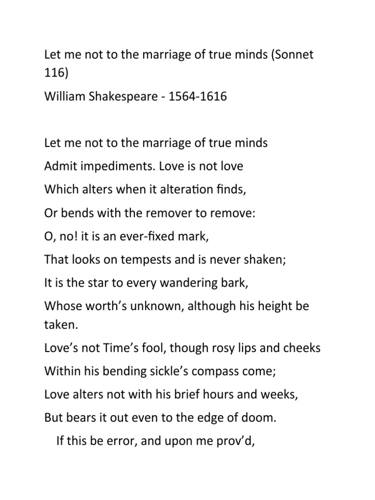 Let Me Not To The Marriage of True Minds | PDF