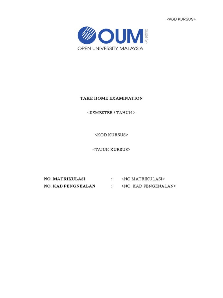 Template Take Home Examination OUM MEI 2021 | PDF