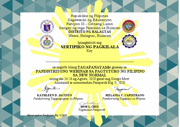 Filipino Webinar Certificate Tagapanayam1 | PDF