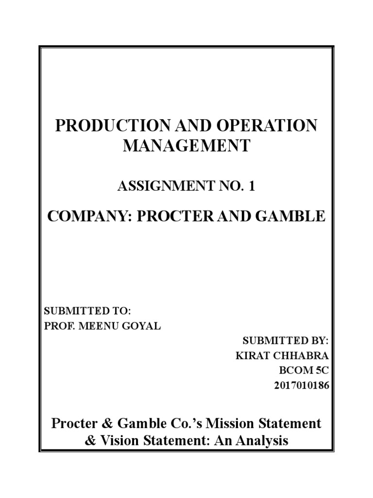 Production and Operation Management: Company: Procter and Gamble | PDF ...