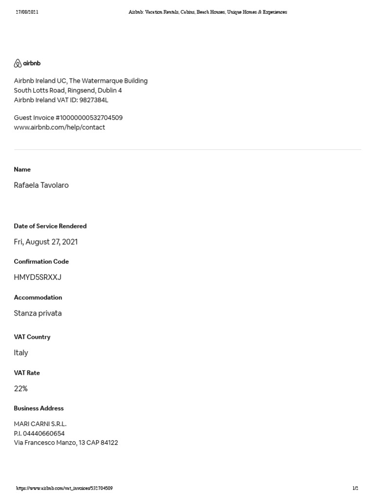 Airbnb Invoice for Rafaela Tavolaro | PDF