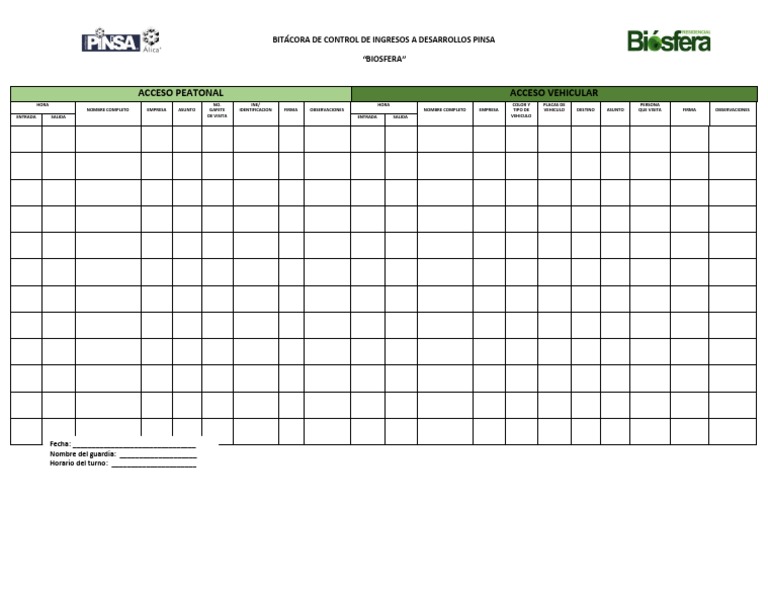 Bitácora de Control de Acceso Vehicular | PDF