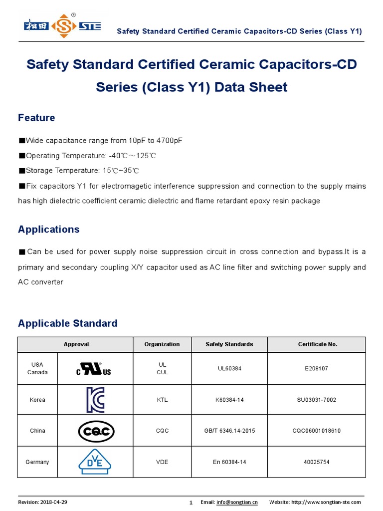 Safety Standard Certified Ceramic Capacitors-CD Series (Class Y1) Data ...