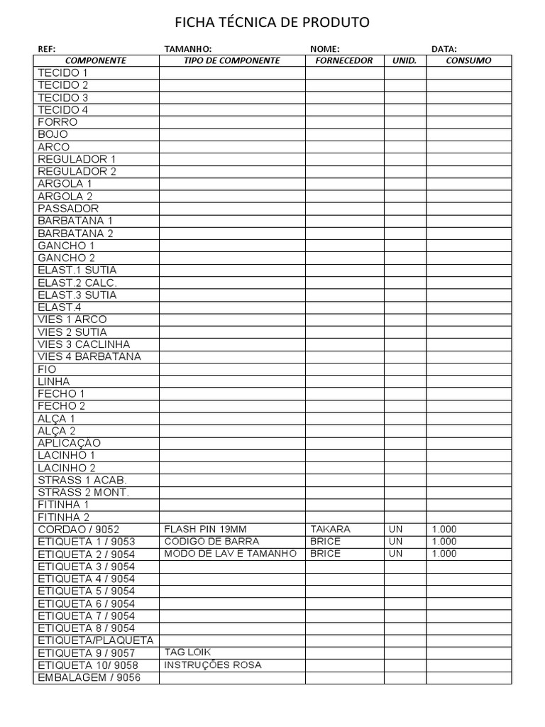 Ficha Técnica de Produto | PDF