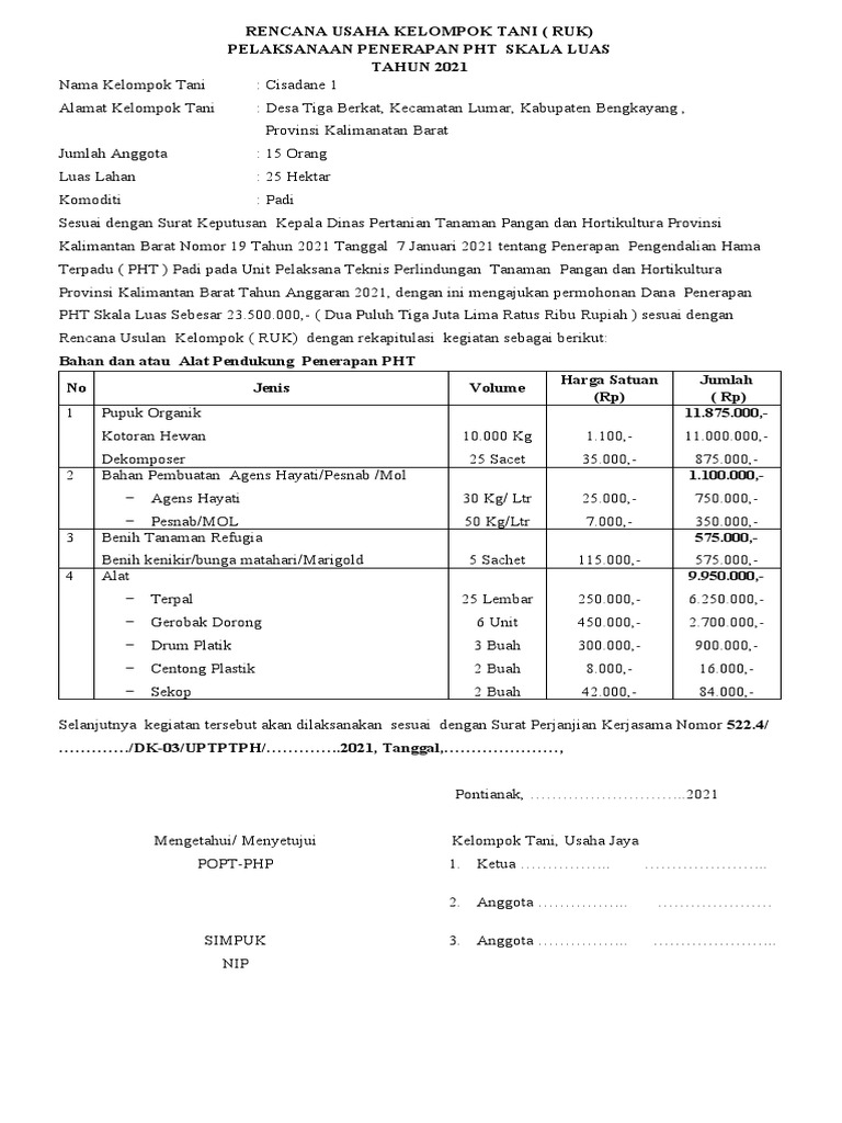 Rencana Usaha Kelompok Tani | PDF