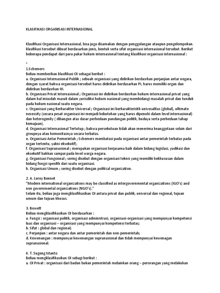 Klasifikasi Organisasi Internasional | PDF