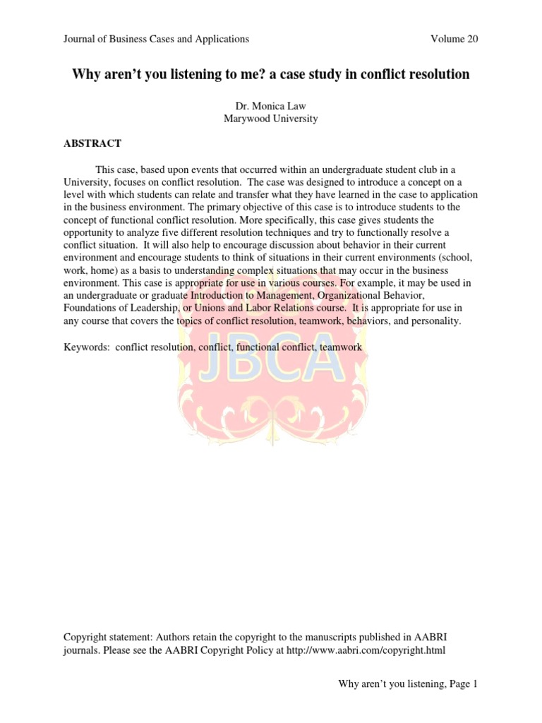 CLO 3 - Case Study - Conflict Handling | Download Free PDF | Conflict ...