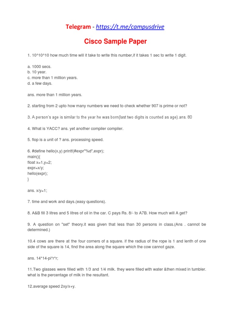 Cisco Sample Paper | PDF | Theoretical Computer Science | Computer ...
