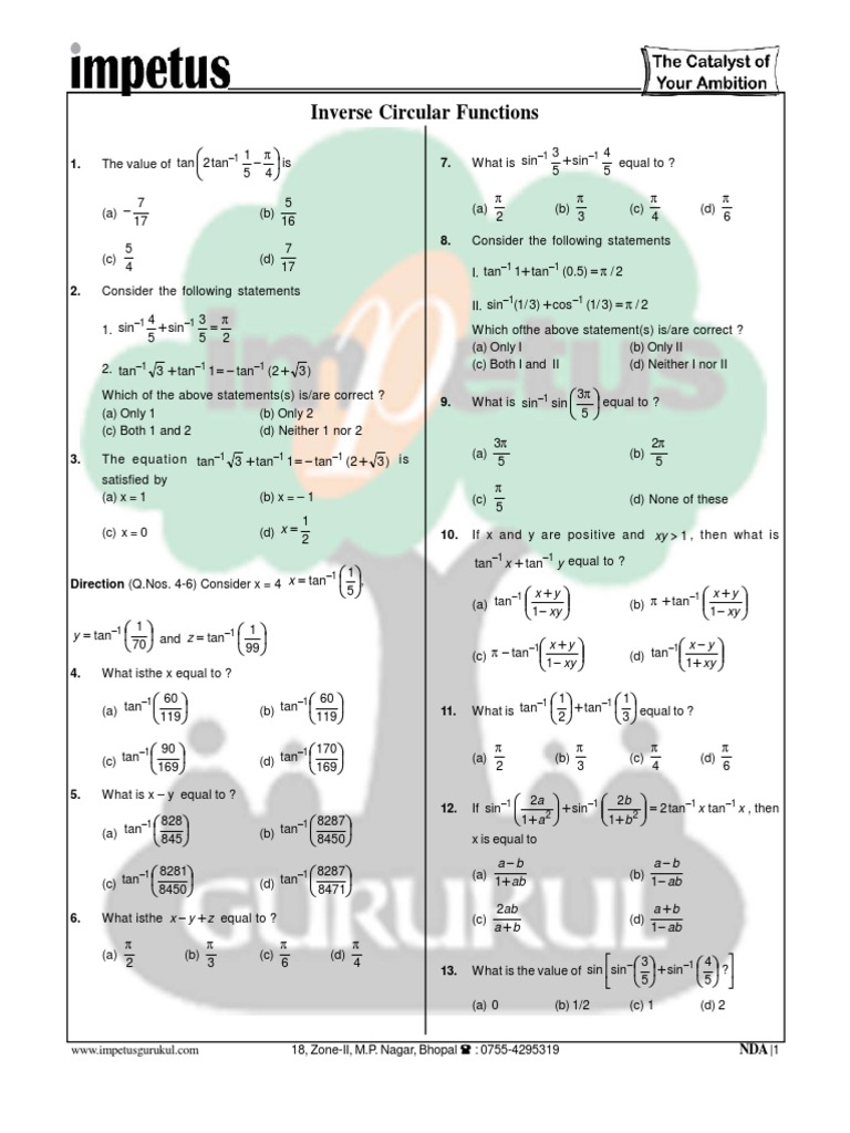 Inverse Circular Function Identities | PDF | Trigonometric Functions | Mathematical Analysis