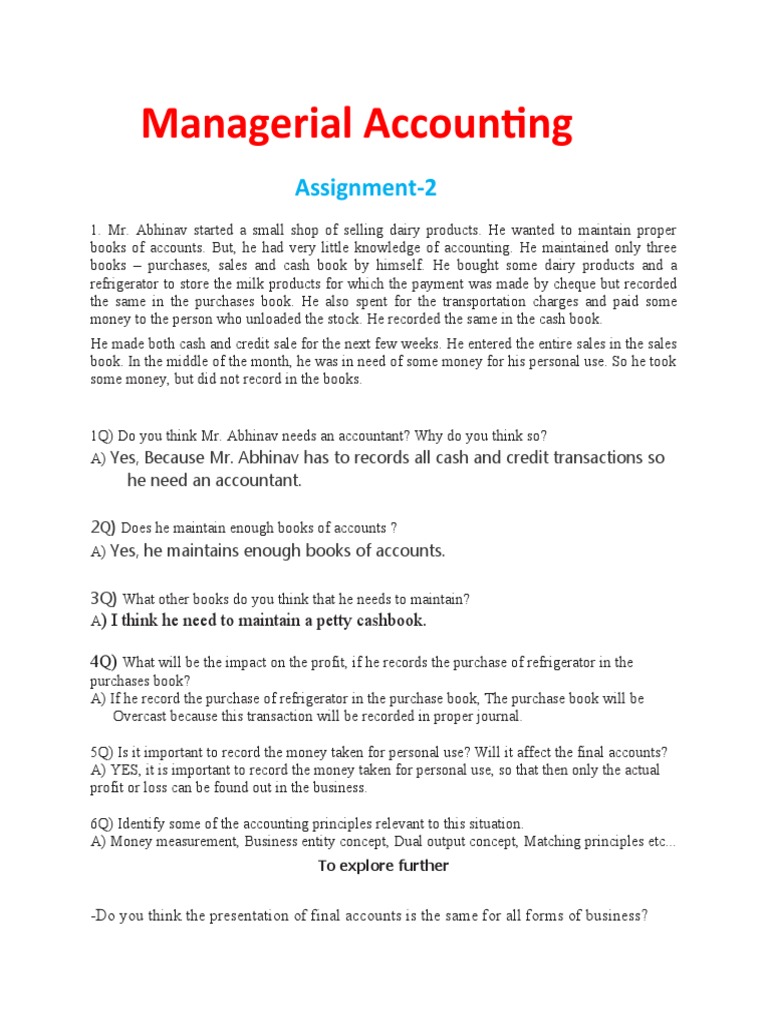 MA Assignment-2 | PDF | Bookkeeping | Debits And Credits