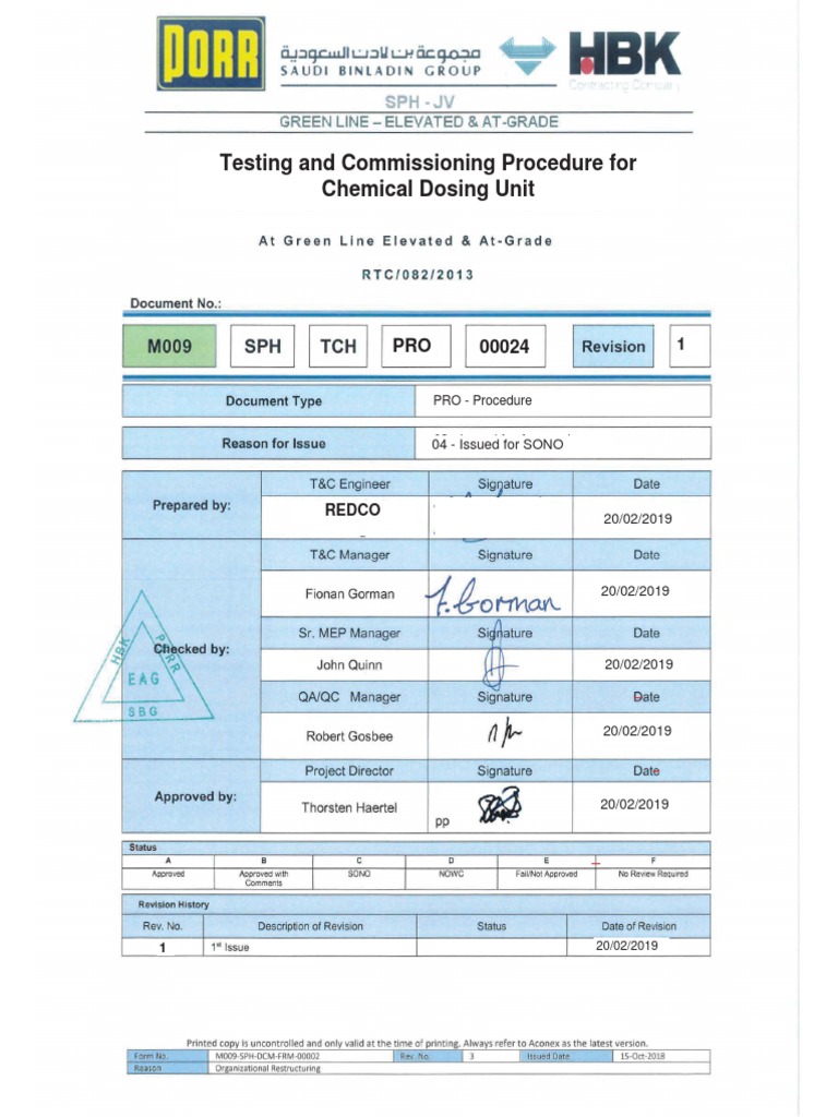Testing and Commissioning Procedure For Chomical Dosing System | PDF ...