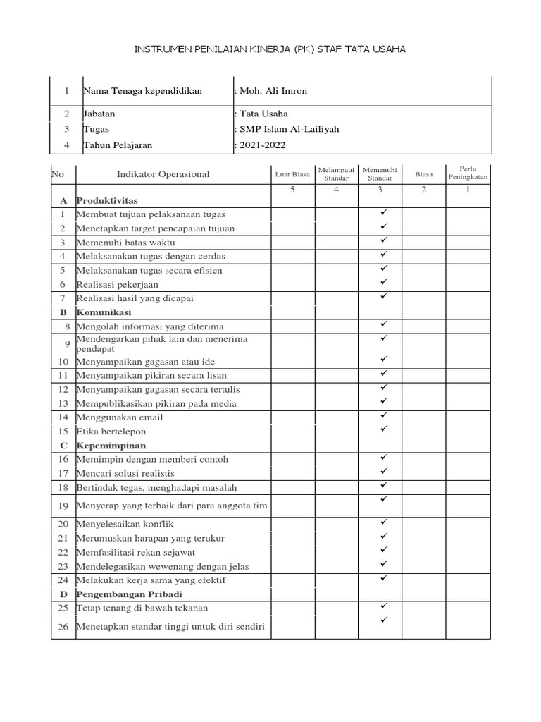 Format Penilaian Kinerja Staf Tata Usaha | PDF