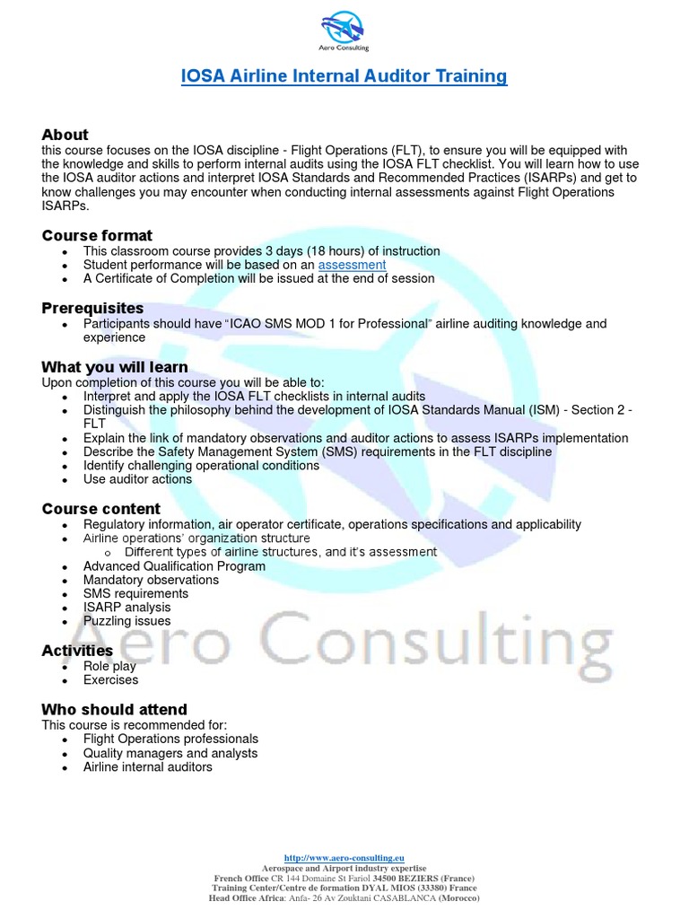 IOSA Airline Internal Auditor Training | PDF | Technology & Engineering