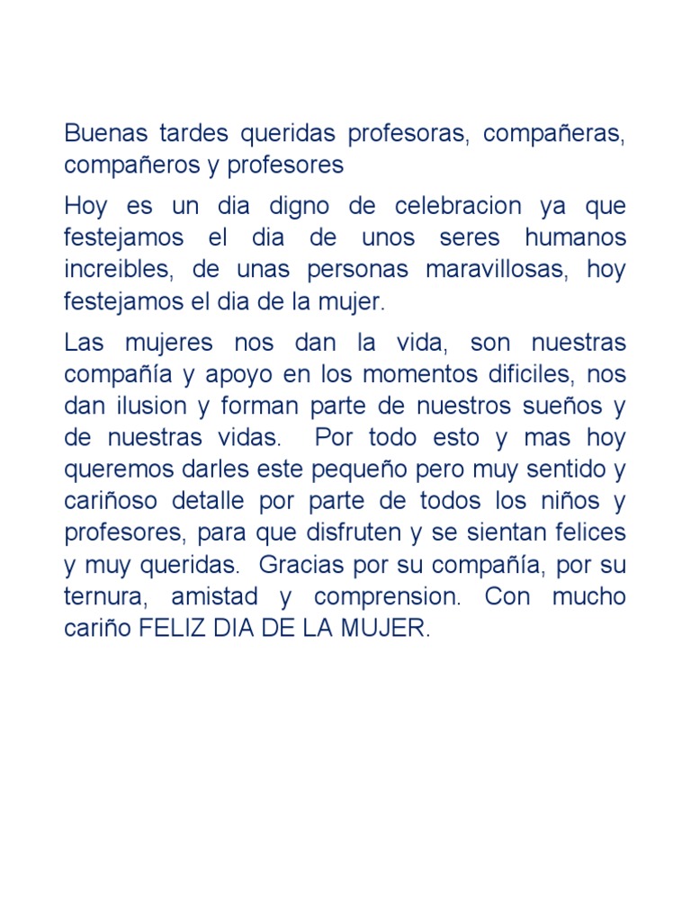 Dia de La Mujer (Palabras, Poema, Acrostico) | PDF