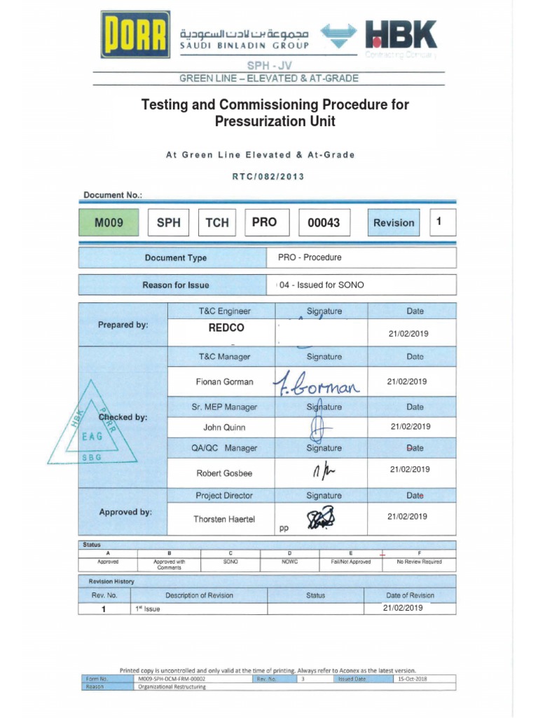 Testing And Commissioning Procedure Of Pressurization Units Pdf