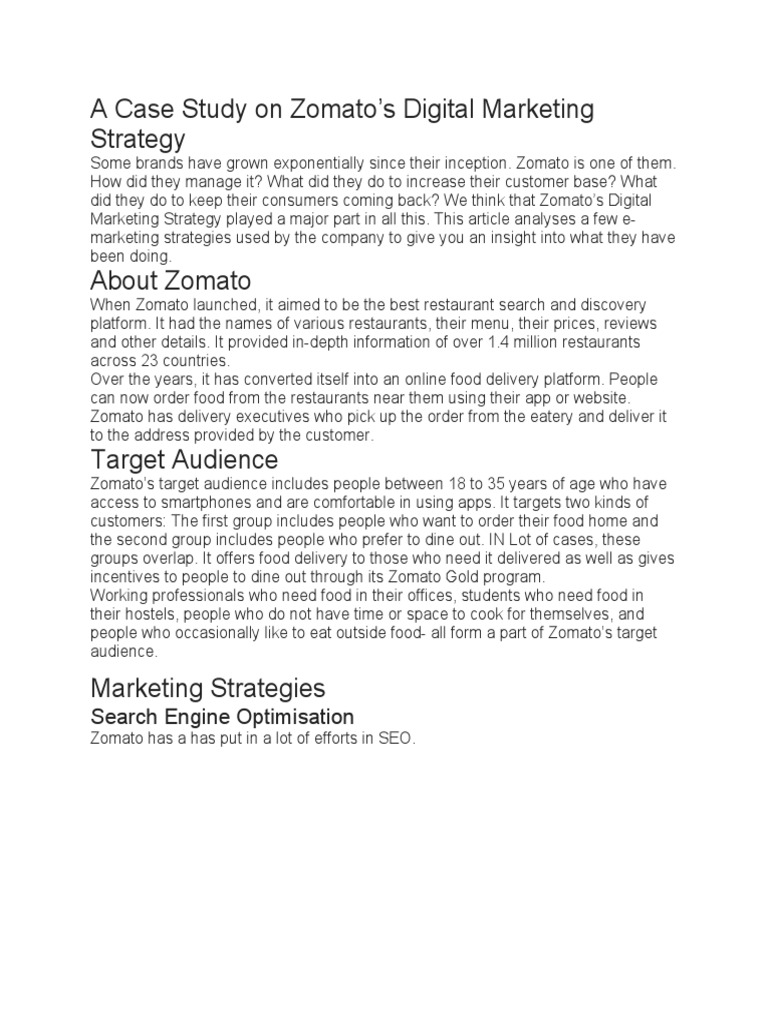 A Case Study On Zomato | PDF | Search Engine Optimization | Communication