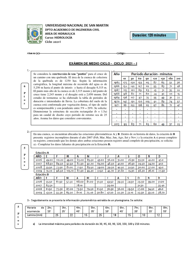 Hidrología: Dimensionamiento de estructura para cruce de quebrada | PDF | Precipitación ...