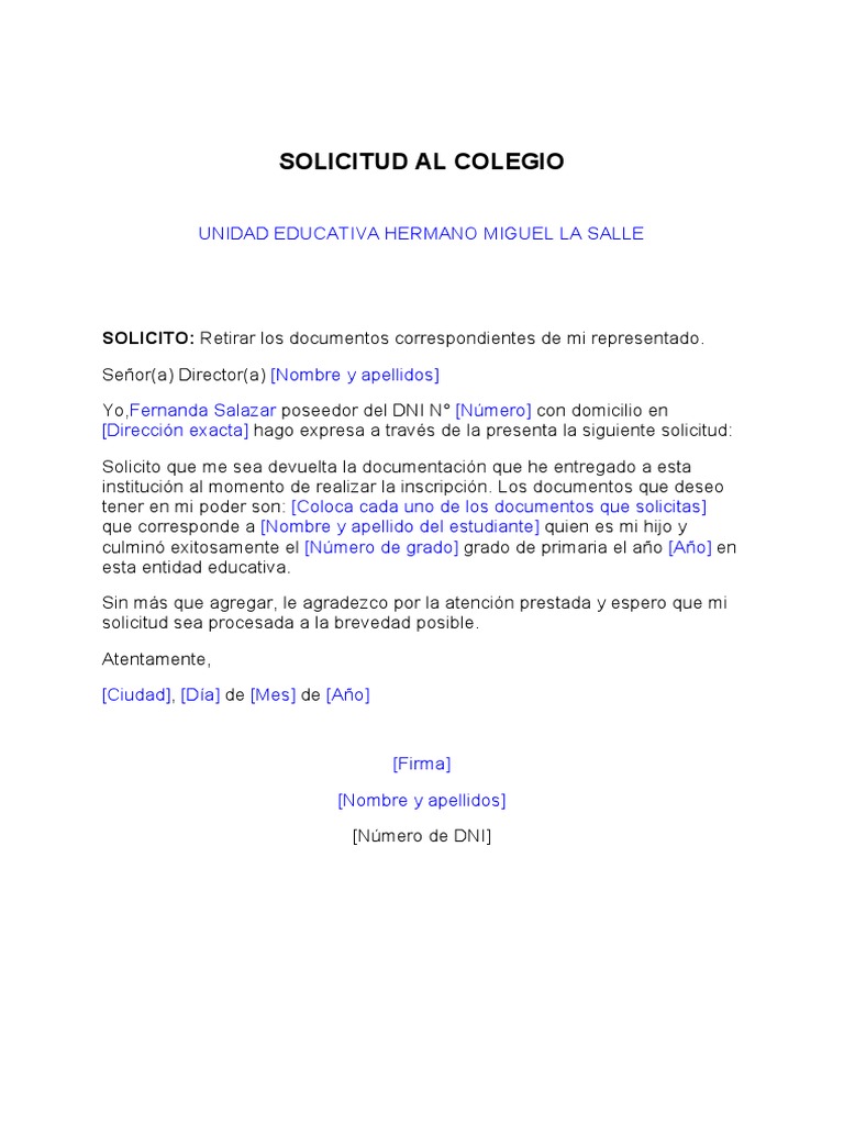 Solicitud de documentos escolares | PDF