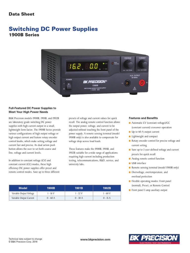 BK Precision - 1900B Series - Datasheet | PDF | Power Supply | Computer ...