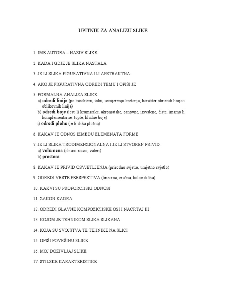 Upitnik Za Analizu Slike | PDF