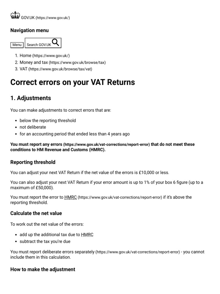 Correcting Errors on Your VAT Return: Guidelines for Adjustments and ...