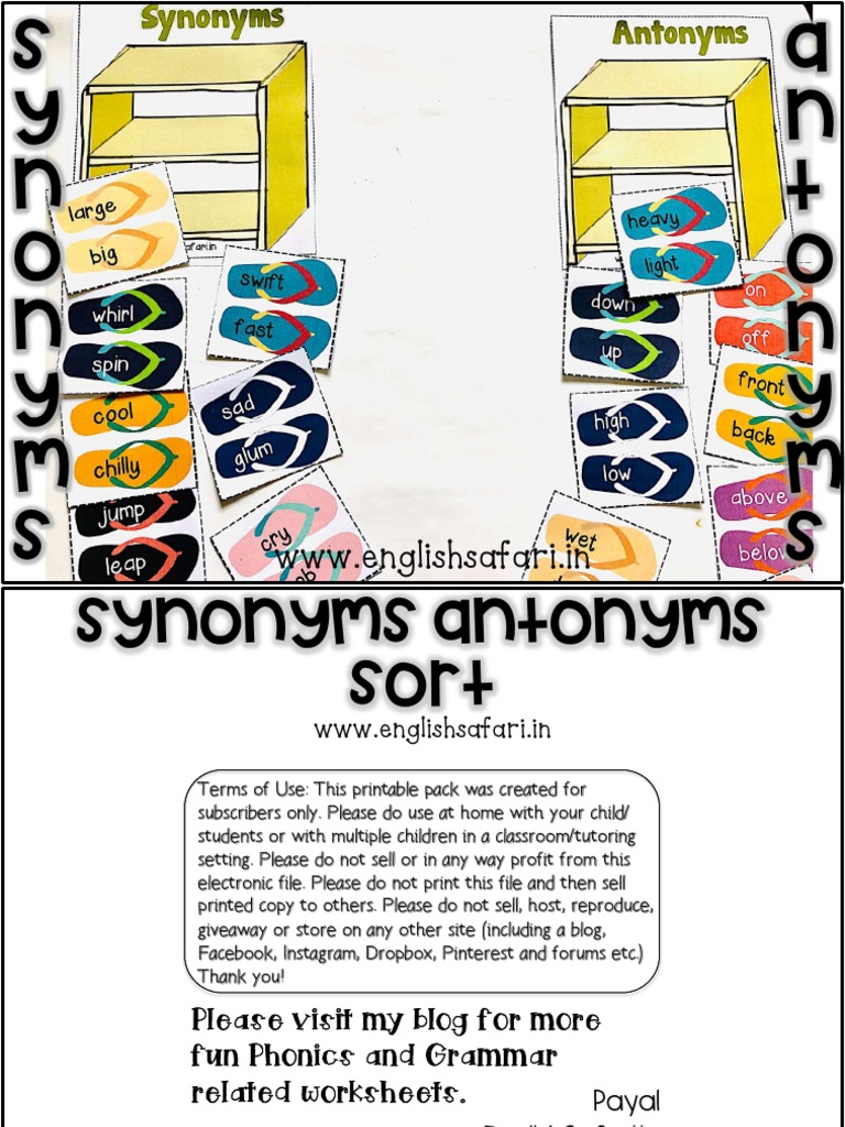 Synonyms and Antonyms Sort | PDF