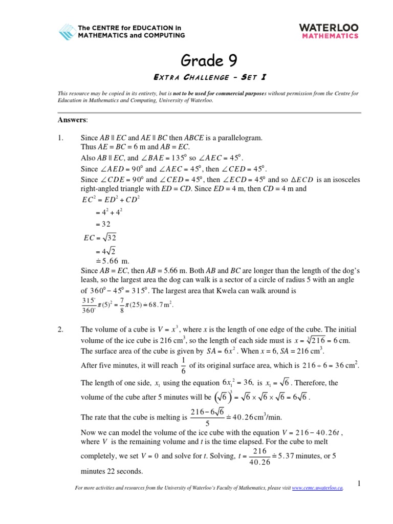 Grade 9: Answers | PDF | Area | Speed