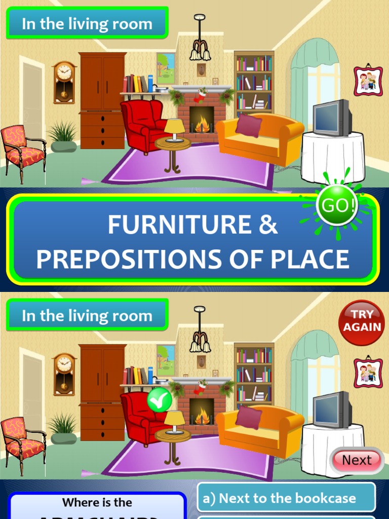 In The Living Room Furniture Prepositions of Place CLT Communicative ...