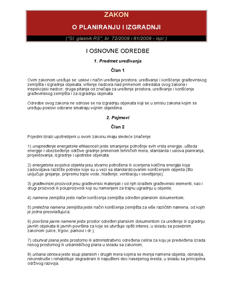 Zakon o Planiranju I Izgradnji | PDF