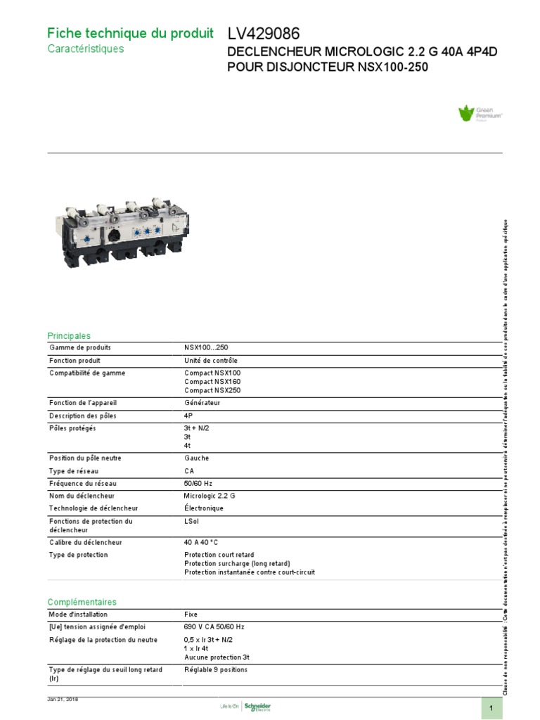 Déclencheur Micrologic 2.2 G 40A 4P | PDF | Électrotechnique