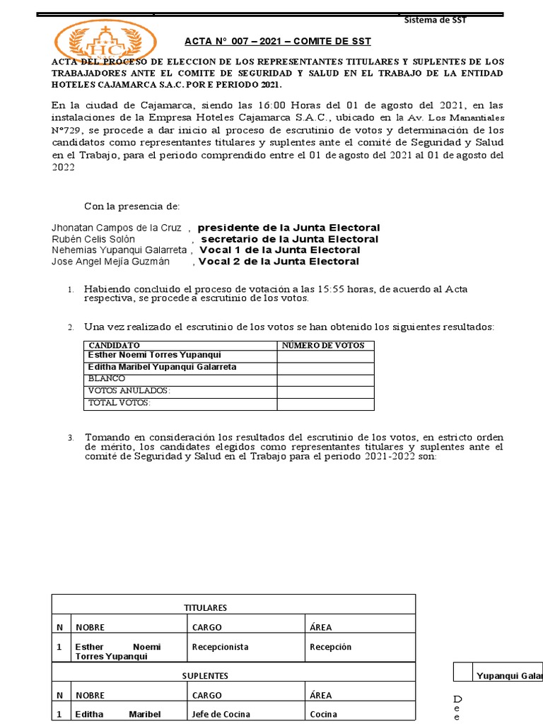 Acta Del Proceso de Eleccion Del CSST HC | PDF | Gobierno | Elecciones