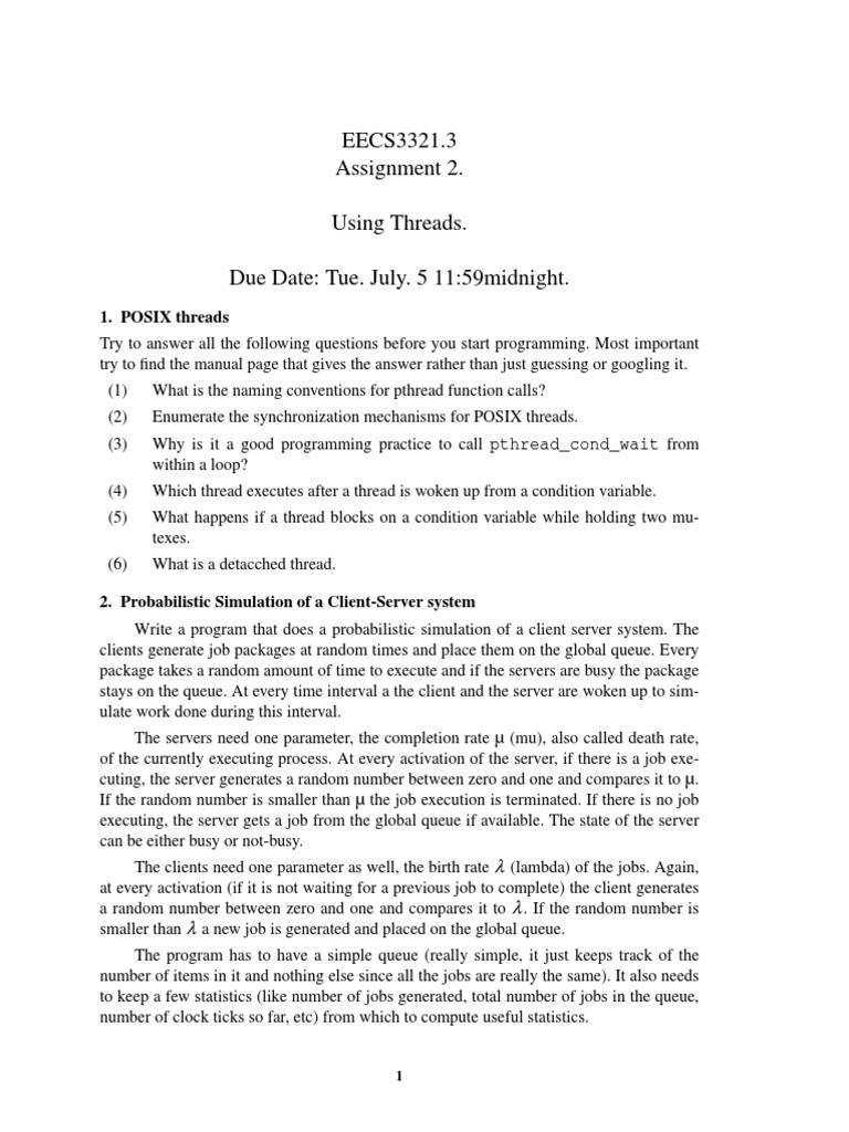 EECS3321.3 Assignment 2. Using Threads. Due Date: Tue. July. 5 11:59midnight | PDF | Thread ...