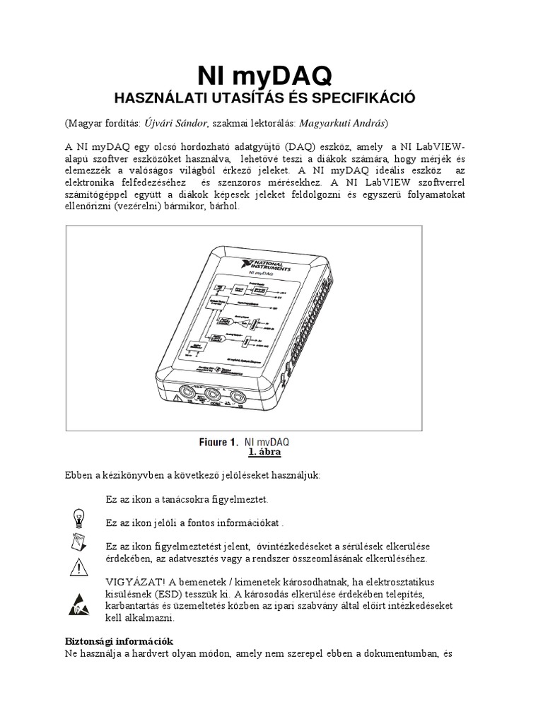 NI Mydaq HASZNÁLATI UTASÍTÁS ÉS SPECIFIKÁCIÓ | PDF