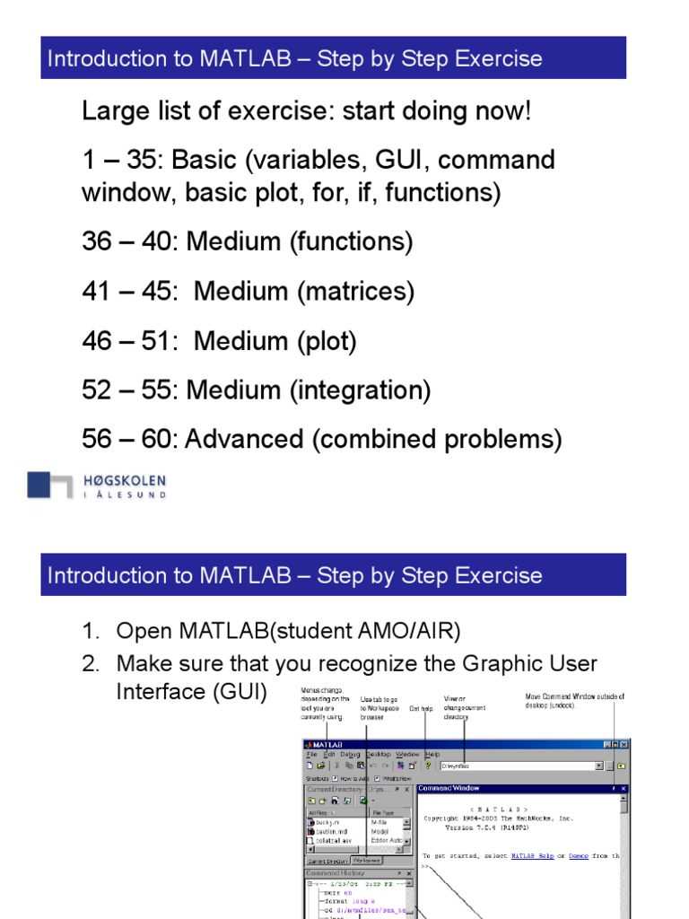 MATLAB Practice - Exercises | PDF | Matlab | Graphical User Interfaces