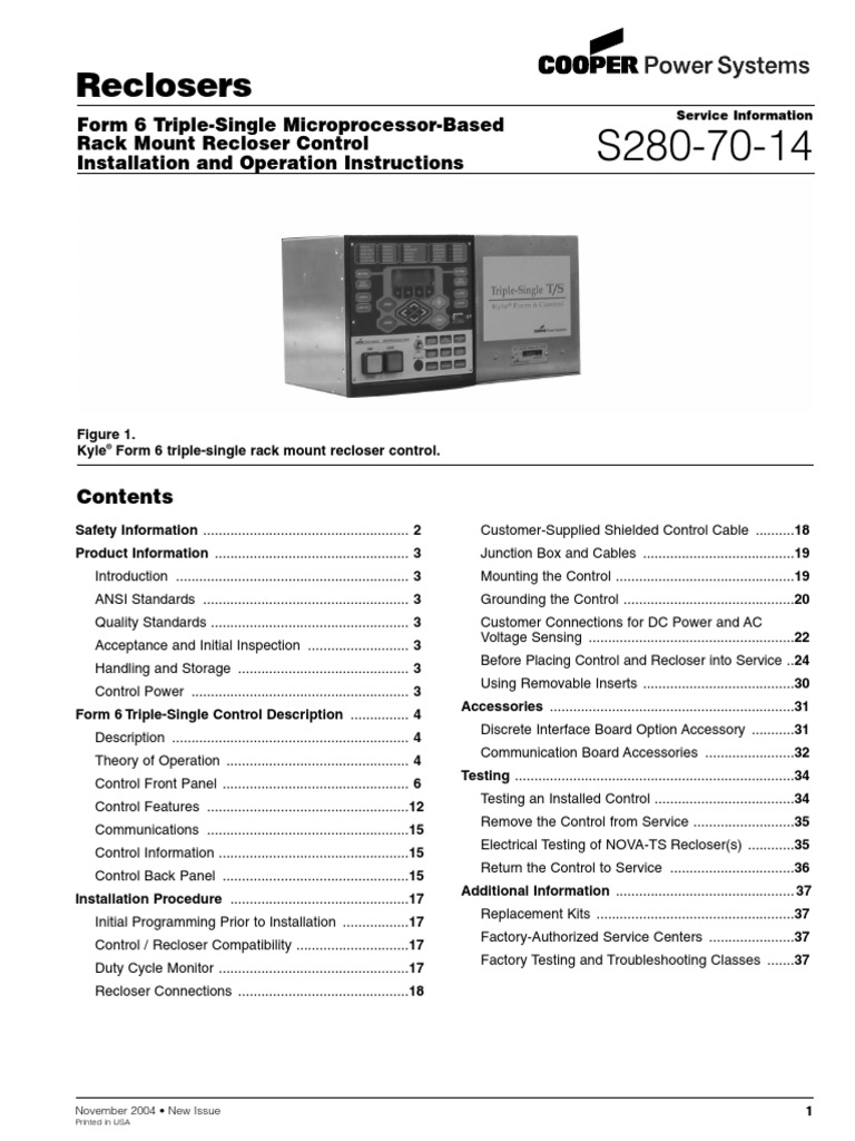 Reclosers: Form 6 Triple-Single Microprocessor-Based Rack Mount Recloser Control Installation ...