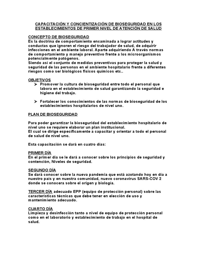 Capacitación y Concientización de Bioseguridad en Los Establecimientos ...