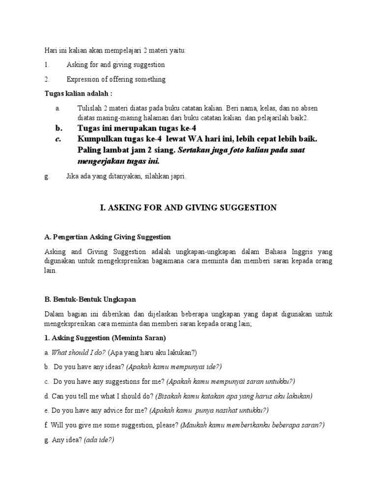 Asking For and Giving Suggestion - Offer (Afgs-O) | PDF