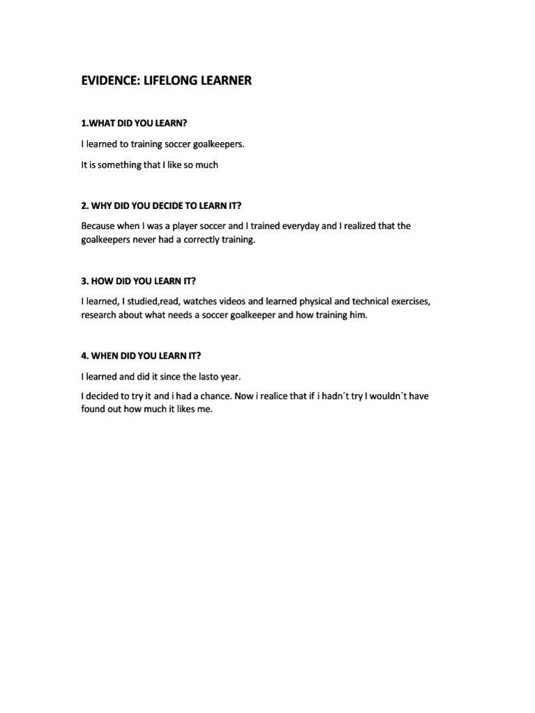 Evidence: Lifelong Learner Evidence: Lifelong Learner: 1.what Did You ...