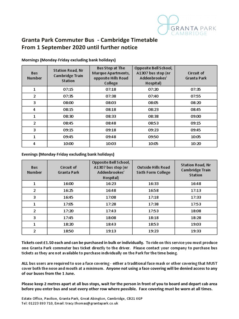 Cambridge Commuter Bus Timetable From 1 Sept 2020 | PDF | Bus | Service ...