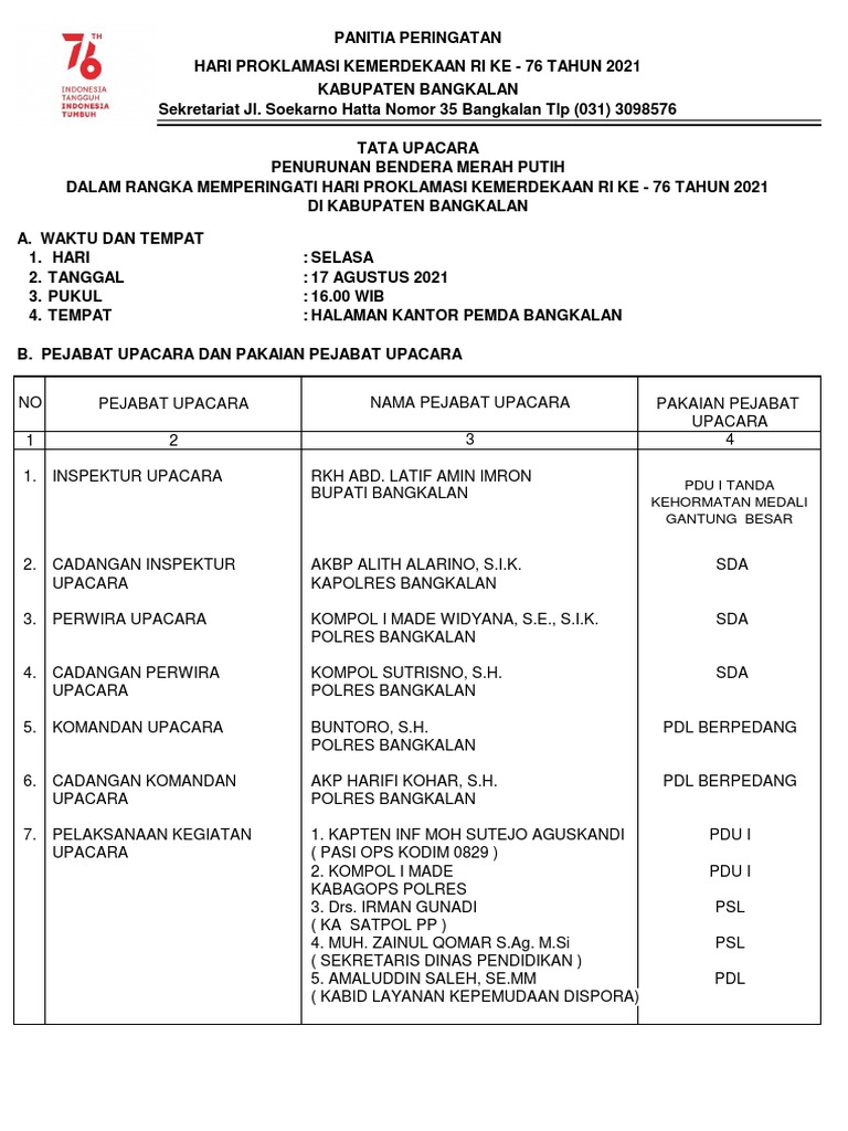 Upacara Penurunan Bendera RI ke-76 Bangkalan | PDF