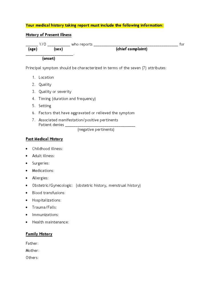 History Taking Form | PDF